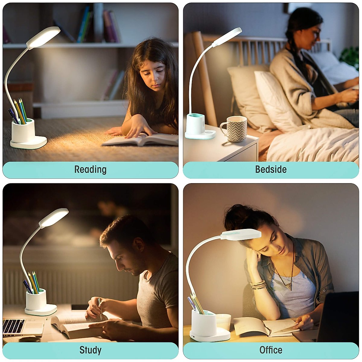 Desk Lamp, LED Desk Lamp for Home Office, Dimmable Desk Light Lamp for Office Reading, Battery Operated Tall Desk Lamp with USB Powered, Desklamp' with 360° Flexible Adjustable, Desktop Lamp Light