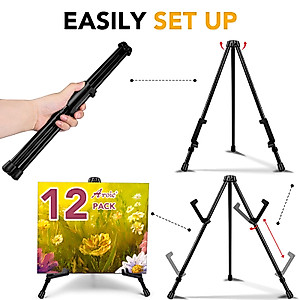 AROIC 14'' Tabletop Instant Display Easel, 12 PACK Black Small Steel Portable & Adjustable Collapsible Table Tripod Easels Stand, for Canvas Paintings, Signs, Event Signs, with 12 Storage Bags
