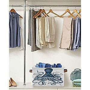 Ocean Sea Storage Baskets for Shelves Storage Bins for Organizing Waterproof Shelf Basket for Home Nursery Toys Clothes Towels Cubes Closet Organizers, Unique Octopus Nautical Blue