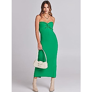 ANRABESS Wedding Guest Dress for Women Sexy Bodycon Sleeveless Strapless Twist Knot Front Ribbed Knit Midi Sweater Cocktail Semi Formal Dresses 2023 Fashion B1147qiancaolv-S