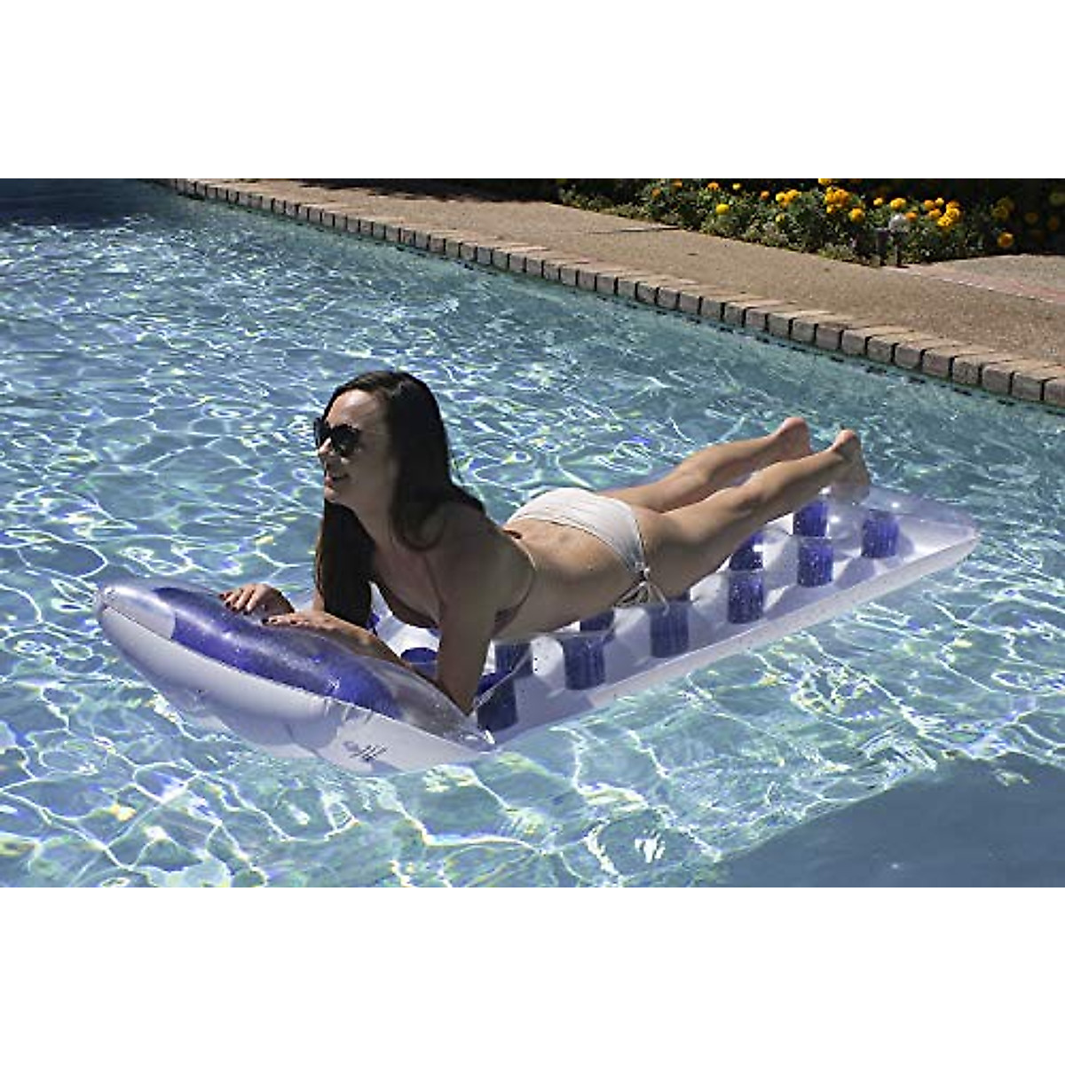 Poolmaster 83356 French Pocket Swimming Pool Mattress, Pink, Blue or Yellow