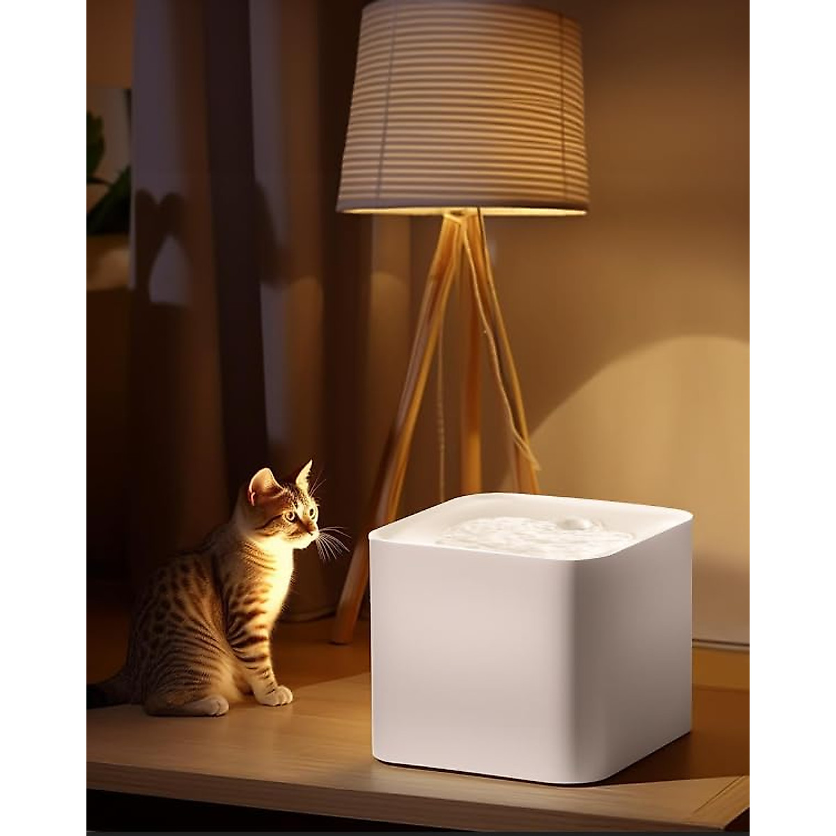 Cat Water Fountain,luti 67 oz/2.0L Automatic Water Fountain for Cats Inside with LED Light for Cats, Dogs, Multiple Pets, Replacement Filters Included, White