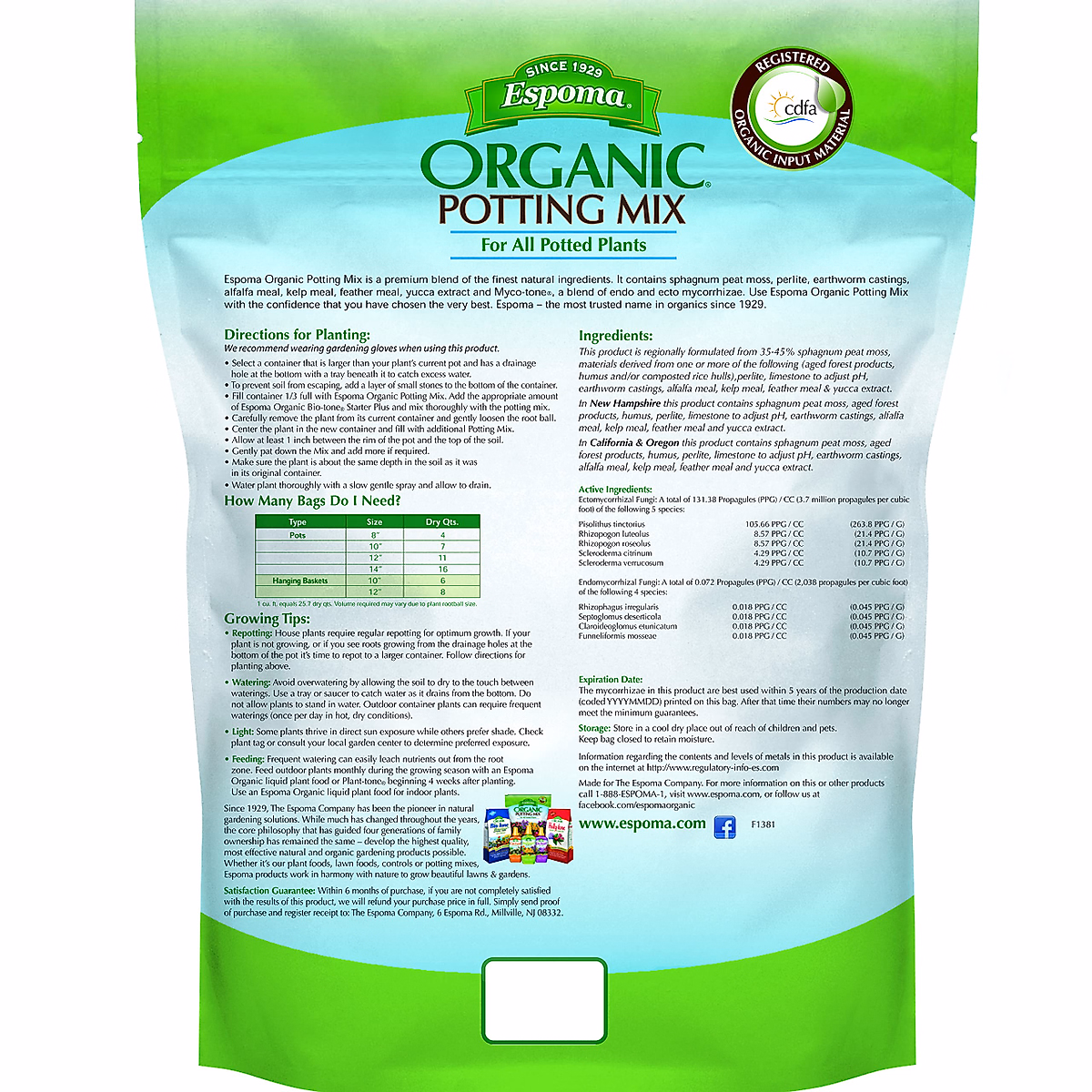 Espoma Organic Potting Soil Mix - All Natural Potting Mix For All Indoor & Outdoor Containers Including Herbs & Vegetables. For Organic Gardening, 8qt. bag. Pack of 2