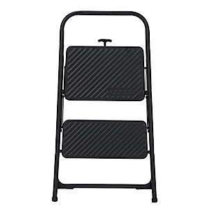 COSCO Two-Step Household Folding Step Stool, All Black, 7ft 11in Reach Height