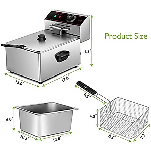 Commercial Deep Fryer with Basket - Simoe 1700W 6.7QT Countertop Stainless Steel Electric Fryer with Removed Tank, Temperature Control and Lid for Kitchen, Home, Restaurant