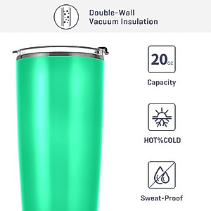 Amooorous Medium Spring Green Solid Color Pure Plain Stainless Steel insulated water bottle for home with Lid and Straw coffee travel mug 20oz for Water, Iced Tea or Coffee simply flip straw tumbler