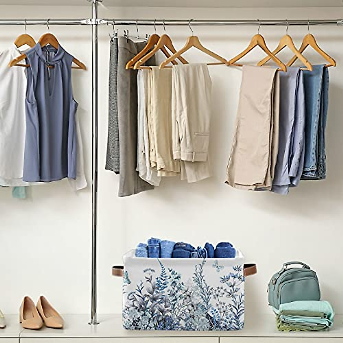 xigua Herbs Wild Flowers Leaves Storage Basket, Durable Canvas Organizer With Handles Large Collapsible Storage Bins Boxes for Home Office - 2pack