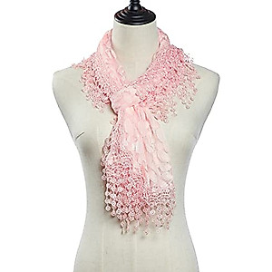 Cindy and Wendy Lightweight Soft Leaf Lace Fringes Scarf shawl for Women,Peach Pink,One Size