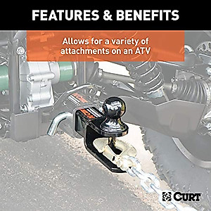 CURT 45009 3-in-1 ATV Trailer Hitch Mount, 2-Inch Ball, Clevis Pin, 5/8-Inch Hole, Fits 2-Inch Receiver, Gloss Black Powder Coat
