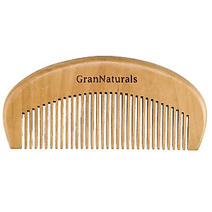 GranNaturals Wooden Comb for Detangling & Styling Wet or Dry Curly, Thin, Thick, Wavy, or Straight Hair - Small Pocket Sized Fine Tooth Natural Wood Comb for Women - Birthing & Labor Comb