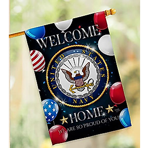 Breeze Decor Welcome Home Navy House Flag Armed Forces USN Seabee United State American Military Veteran Retire Official Decoration Banner Small Garden Yard Gift Double-Sided, Made in USA