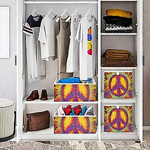 Tie Dye Peace Sign Storage Basket Storage Bin Rectangular Collapsible Shelves Basket Large Toy Chest Organizer for Home Office Dormroom