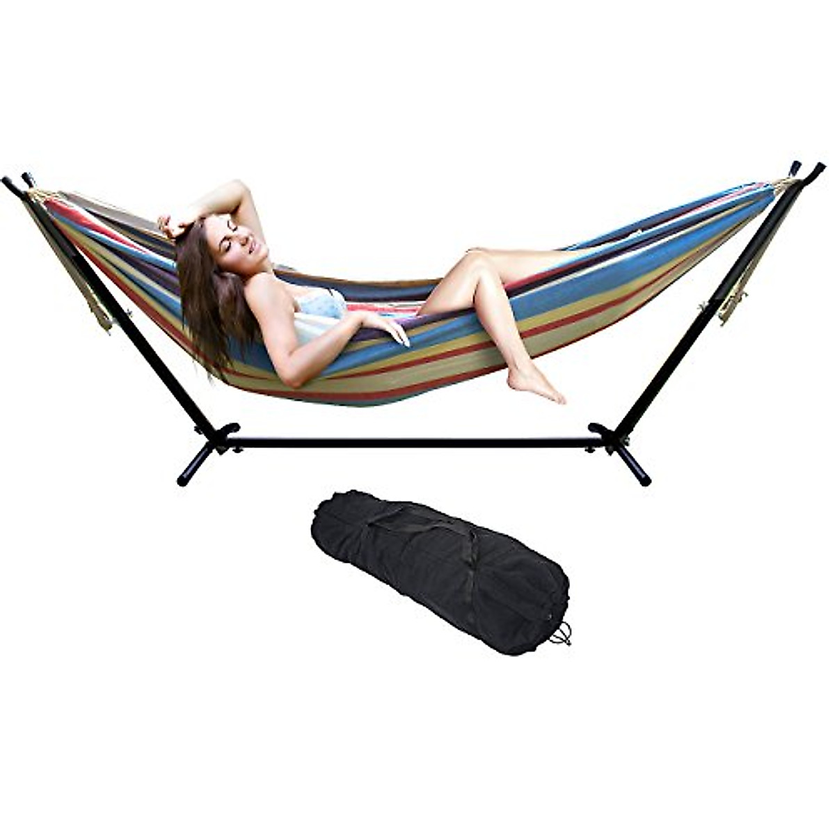 Sorbus 2-Person Luxury Hammock with Steel Stand- Premium Cotton Blend 60" Large Hammock Bed- Heavy Duty 450lbs Portable Hammock w/Carrying Case - for Garden Yard Patio Outdoor Camping Gifts- Washable