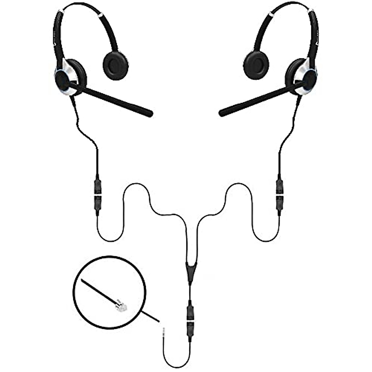 Headset Training Solution (Includes 2 x TruVoice HD-550 Premium Double Ear Headsets with Noise Canceling Microphone,Training Cord and Smart Lead - Works with 99% of Phones with RJ9 Headset Port)