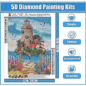 5D Diamond Painting Kits for Adults - Flowers Diamond Art Kits for Adults Kids Beginner,DIY Beach and Seabirds Full Drill Paintings with Diamonds Gem Art for Adults Home Wall Decor 11.8x15.7inch