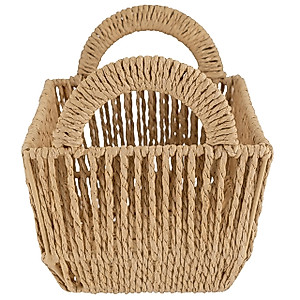 Simplify Small Shelf Storage Basket | Dimensions: 11.4"x 6.5"x4.5" | 2 Carry Handles | Vertical Weave Design | Paper Rope Material | Great for Living Spaces | Great For Storage and Display