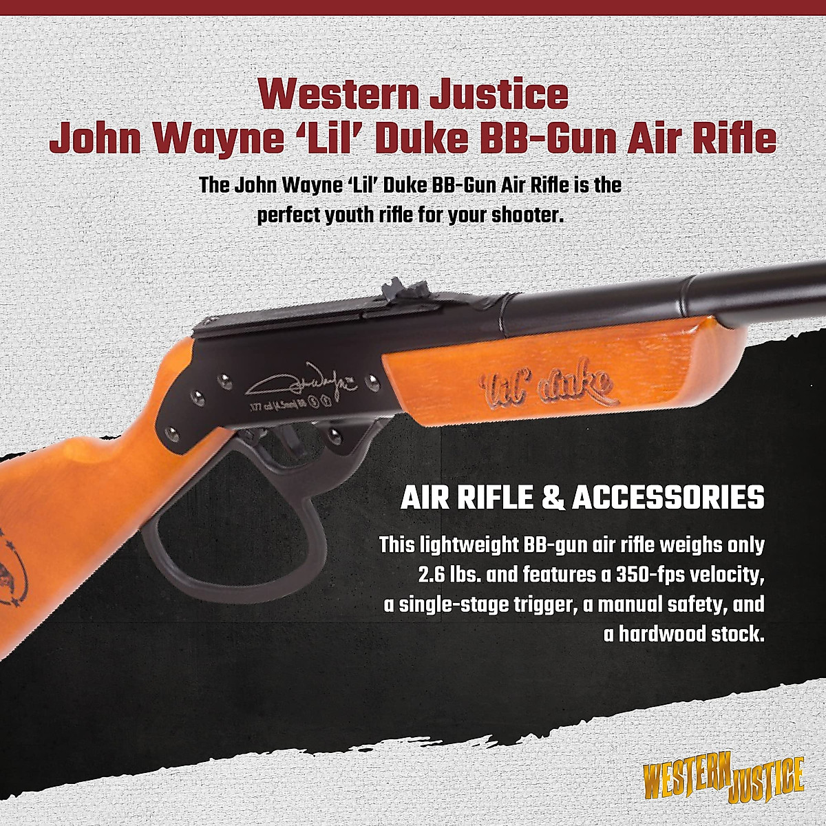 Western Justice John Wayne Lil' Duke BB Gun, Fun Collectible Rifle for Shooters of All Ages, .177 Cal