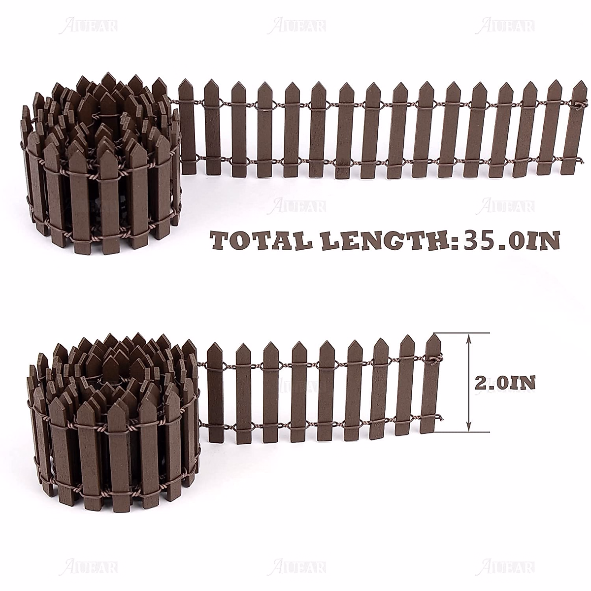 AUEAR, 35 Inch Mini Fairy Garden Fence Wood Ornament Wooden Decorative Picket for DIY Crafts Project (Brown, 4-Pack)