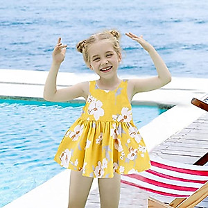 Kumrabal Baby Girl Dresses, Cute Baby Girl Clothes,Toddler Flower Girl Birthday Party Summer Sleeveless Backless Bow Sundress(Yellow with Peach Blossom 90CM)