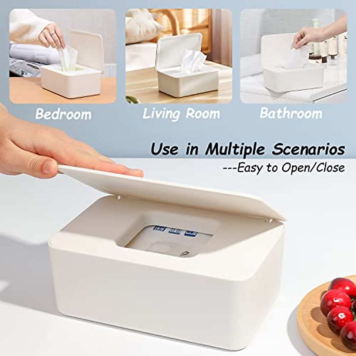 Wipes Dispenser, Wipe Holder for Baby & Adult, Seposeve Refillable Wipe Container, Keeps Wipes Fresh, Far from Dirty Wipes, Easy Open/Close Wipes Pouch Case, White