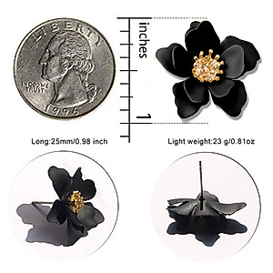 Chic Cute Boho Matte Flower Statement Stud Earrings with Gold Flower Bud for Women Sister Mom Lover and Friends (Black)