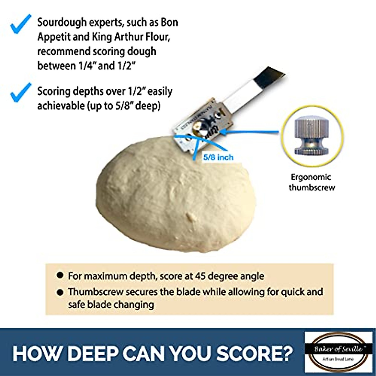 Baker of Seville Bread Lame – Now with 6 Included blades. Change from Straight or Curved Blade Lame in seconds with the Patented Design. Built for professional and serious bakers.