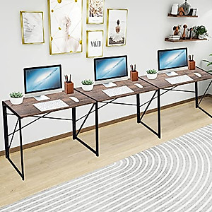 Folding Desk Simple Home Office Desk, Foldable Space Saving Computer Study Writing Table Workstation with Metal Frames/Wood Top Laptop, No Assembly Required, 39.4 Inch, Industrial Brown