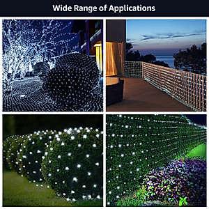 BlcTec Christmas Net Lights 200 LED 8.2ft x 4.9ft Outdoor Christmas Bush Lights with 8 Modes, Timer, Connectable, Waterproof and Green Wire for Trees, Bushes, Christmas Decorations, Cool White