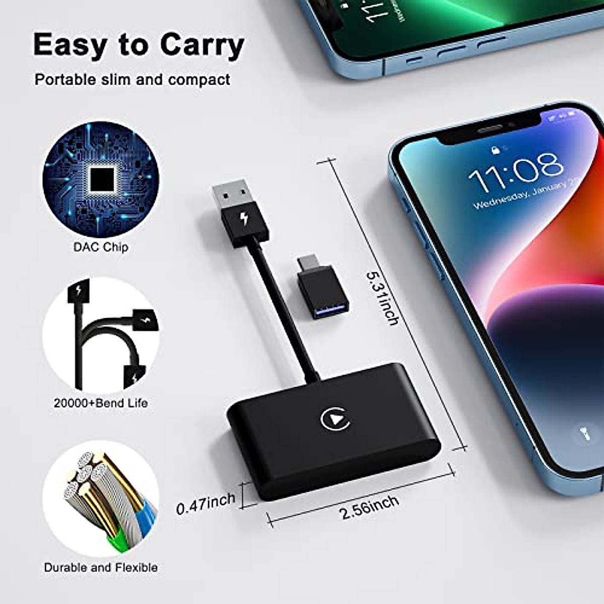 Wireless CarPlay Adapter,Wireless Carplay Dongle,Plug & Play 5GHz WiFi Online Update,Low Latency,Easy to Install,Support Newest iOS 16
