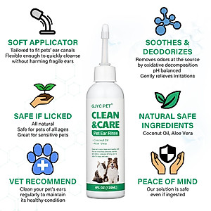GJYC PET Ear Cleaner for Dogs and Cats,Dog Ear Infection Treatment for Itch Relief, Cleans The Ear Canal from Debris and Buildup Removes Wax, Odor with Aloe 4 Fl oz