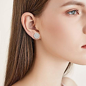 EleQueen 925 Sterling Silver Full Cubic Zirconia Bridal Flower Stud Earrings 15mm Clear for Women, Valentine's Day/Mother's Day/Christmas Jewelry Gift