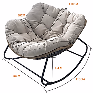 HARELA Indoor & Outdoor Rocking Chair, Patio Oversized Wicker Egg Rocking Chair, Padded Cushion Rocker Recliner Chair, for Front Porch, Living Room, Patio, Garden, Yard