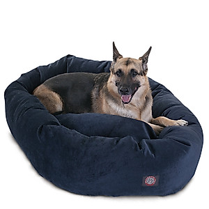 Majestic Pet 52 Inch Micro Velvet Calming Dog Bed Washable – Cozy Soft Round Dog Bed with Spine for Head Support - Fluffy Donut Dog Bed 52x35x11 (inch) – Round Pet Bed X- Large – Navy