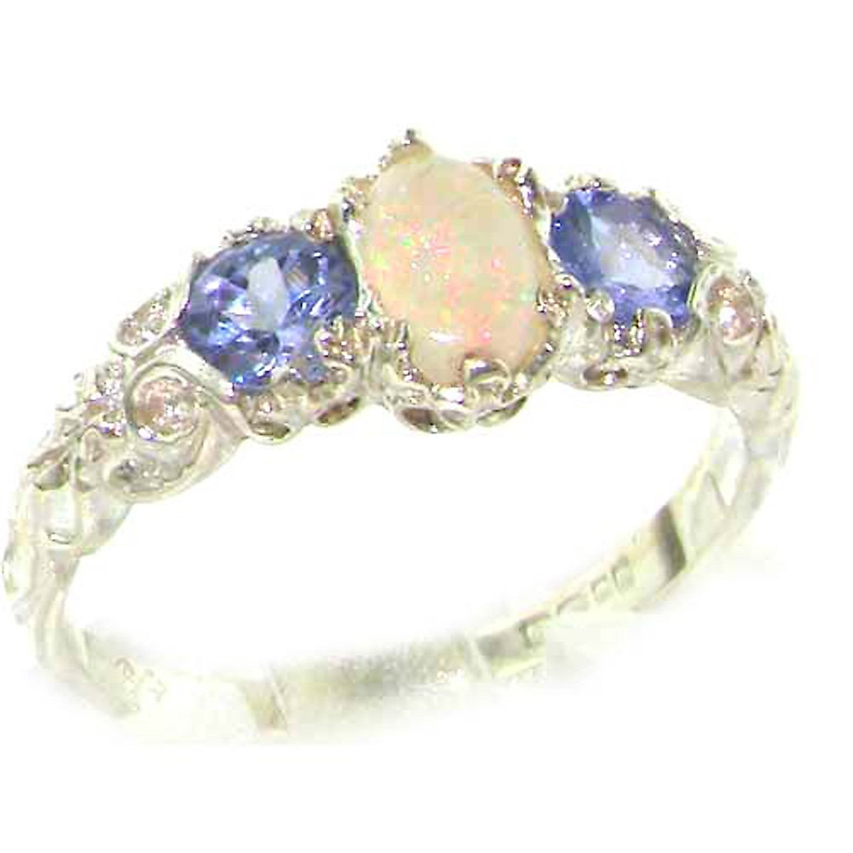 LetsBuyGold 925 Sterling Silver Natural Opal and Tanzanite Womens Anniversary Ring - Size 10.5