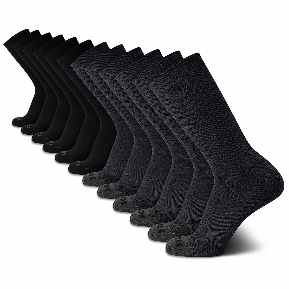 AND1 Men's Athletic Arch Compression Cushion Comfort Crew Socks (12 Pack), Size 6-12.5, BlackGray