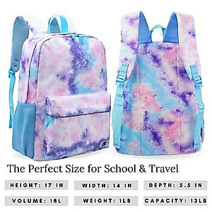Fenrici Girls' Backpack with Lunch Box & Bento Box Matching Set, Kids' Backpack with Laptop Compartments, Insulated Lunch Bag for Girls, Pink Tie Dye