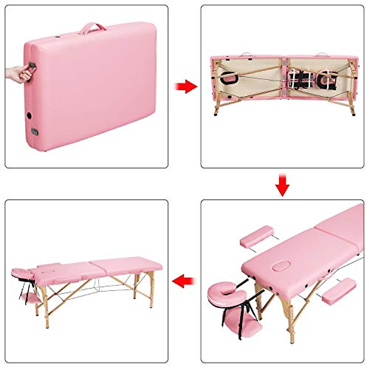 Yaheetech Spa Bed Portable Lash Bed Massage Bed Foldable Spa Tables Adjustable 2 Fold with Non-Woven Bag, Pink