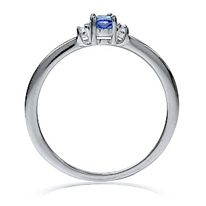 Silvershake Ultra Petite Genuine Violet Tanzanite and White Topaz 925 Sterling Silver Promise Ring December Gemstone Birthstone Jewelry for Women Size 7