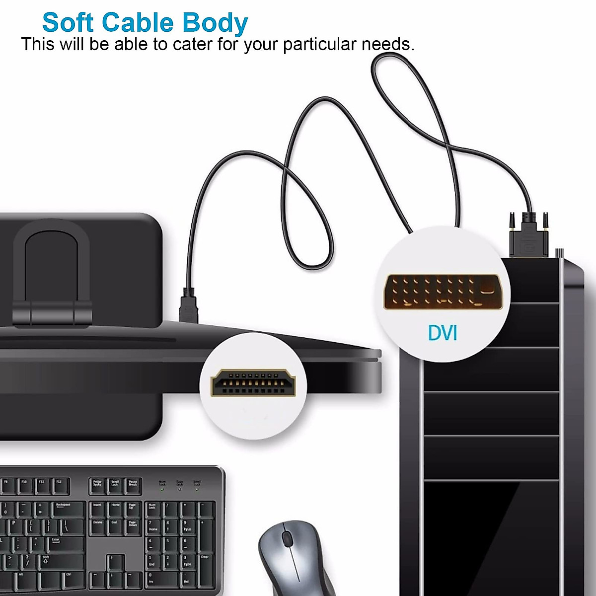 HDMI to DVI Cable 5-Pack, 6.6 Ft Bidirectional DVI-D to HDMI Male to Male High Speed Adapter Cable Support 1080P Full HD (5, Black)