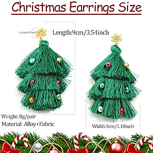 Christmas Earrings for Women Lightweight Christmas Tree Tassel Beaded Earrings Bohemian Dangle Drop Green Earrings, Handmade Bead Xmas Tree Earring for Women Gift