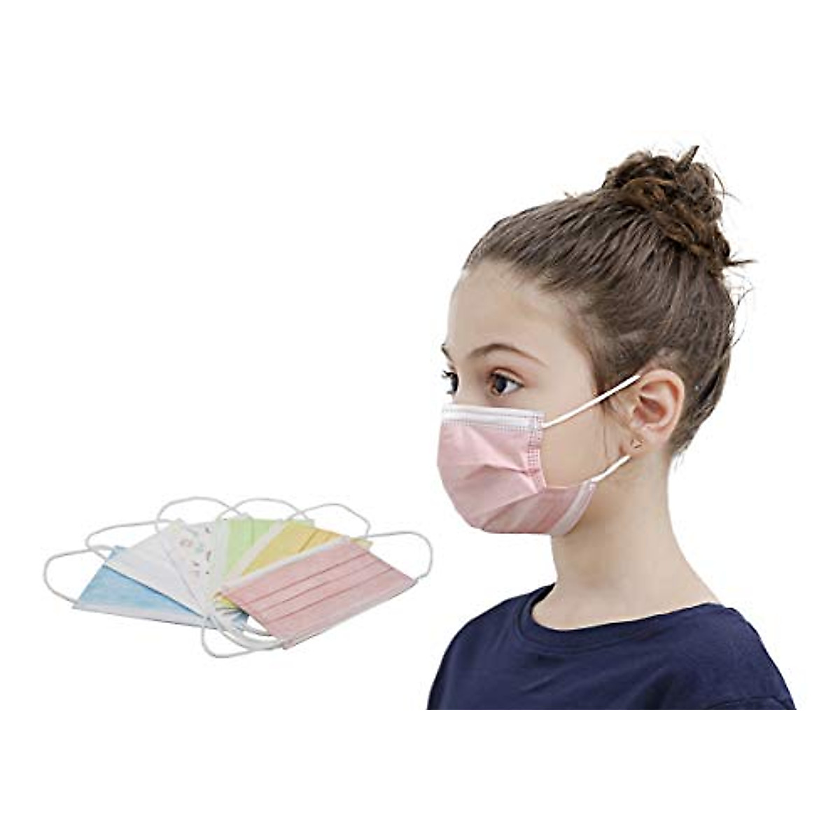 Vanecia 3-PLY Earloop Kids Disposable Face Mask, 6 Colors in One Box, Pink Yellow Green, White, Blue, Pattern for Boy and Girl (30-pcs)