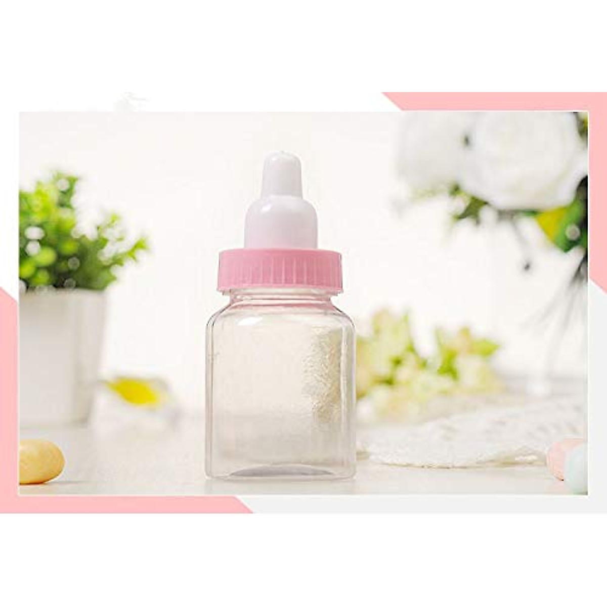 3.5 Inches Baby Bottle Shower Favor,Mini Plastic Candy Bottle,Baby Shower Supplies Boy Girl Newborn Baby Baptism Birthday Party Deco (2 Dozens, Pink)