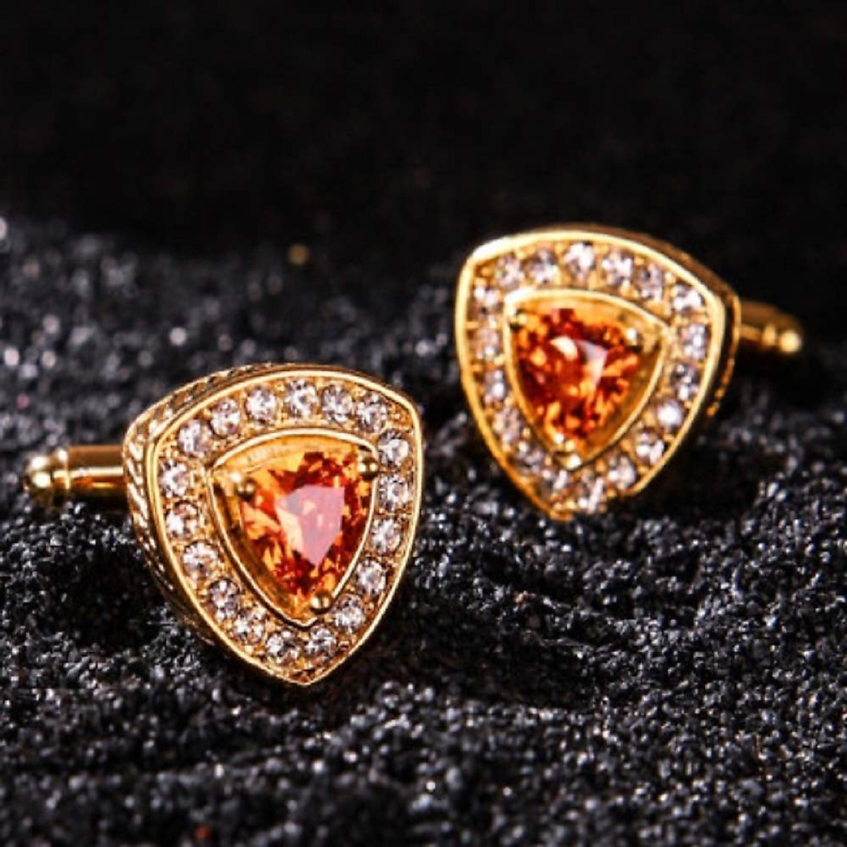 V & L Crystal Cuff links – Fancy Unique Elegant Sparkling Luxury Gem Stone Cufflinks for men in Triangle - Perfect for Wedding, Formal, Suit, Business and Groom Cufflink (Gold)