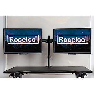 Rocelco Premium Desk Computer Monitor Mount - Standard Pattern Fits 13" - 27" LED LCD Dual Flat Screen - Double Articulated Full Motion Adjustable Arm - Grommet and C Clamp - Black (R DM2)