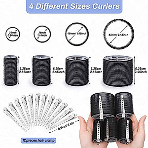 Selizo Hair Roller 28 Pcs Set, Includes 16Pcs Self-Grip Hair Rollers in 4 Sizes and 12Pcs Hair Clips for Long Medium Short Hair Volume