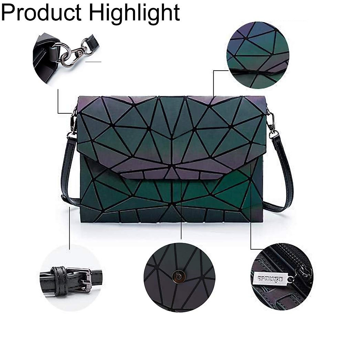GOWETION Unique Geometric Luminous Purse Handbags For Women Holographic Wallet Girl Crossbody Shoulder Bag Clutch Reflective Messenger Bags Color Changing Purse (colorful1)