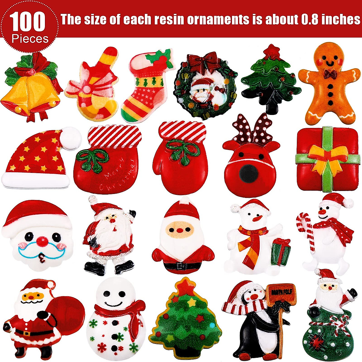 100 Pieces Christmas Resin Charms for Crafts Flatback Slime Charm Beads Resin Supplies Mini Xmas Embellishments Crafts Decorations for DIY Scrapbooking Jewelry Cell Phone Case(Santa Claus)
