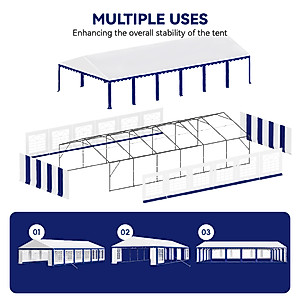 PHI VILLA 40 ft. x 20 ft. Large Outdoor Canopy Wedding Party Tent with Removable Side Walls & 7 Storage Bags, White with Blue Stripes