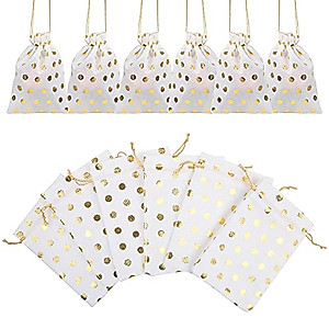DIYASY Burlap Gold Dot Party Favor Bags,24 Pcs Candy Treat Gift Bag with Drawstring for Birthday Party and Christmas Gift Wrapping-5X7 inches