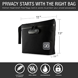 HELMET HEAD Smell Proof Bag with Combination Lock, Durable Water Repellent Odorless Stash Bag Comes With Mylar Bags and Inside Pouches For Your Herbs and Smelly Accessories (Black)